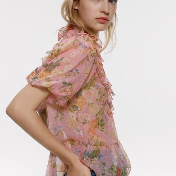 Zara | Tops | Zara Printed Ruffled Blouse 83025 | Poshmark